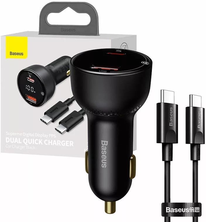 Incarcator auto Baseus Superme USB USB-C 100W + Cablu USB-C negru cxgo ...