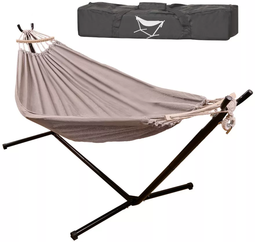 Hamac dublu de gradina sau camping cu cadru si husa 200 cm capacitate ...