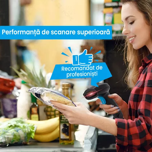 Cititor coduri de bare wireless cu laser GlowforHome 1D/2D/QR/EAN-13 ...