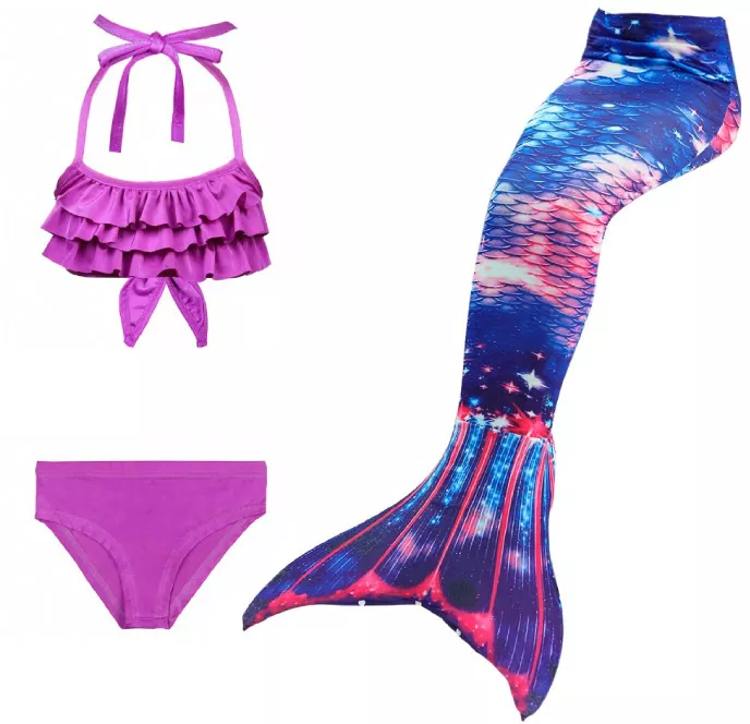 Set 4 piese costum de baie Sirena Ariel Fildes/Mov Include coada ...