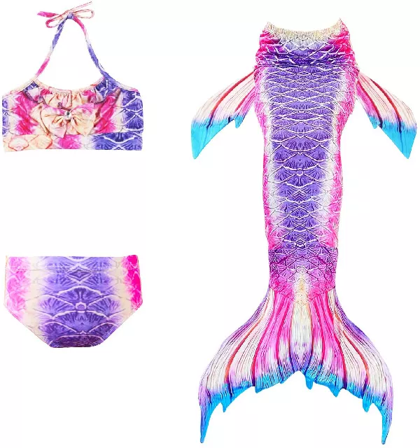 Set 4 piese costum de baie Sirena Ariel Multicolor Include coada ...