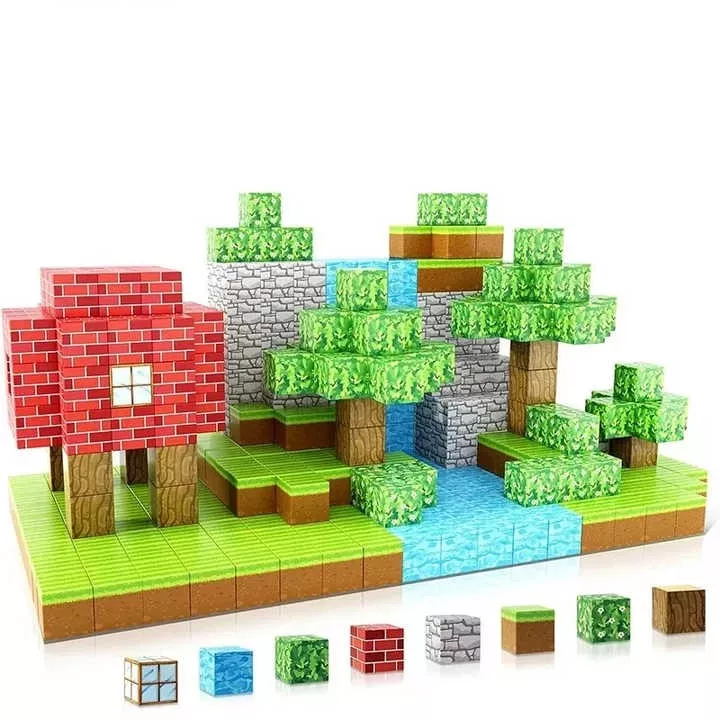Blocuri de Constructie Magnetice Minecraft 102 BUC + 3 figurine - Set ...