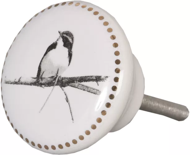 Set 2 butoni mobilier ceramica alba gri Pasare Ø 4x2 cm 62344