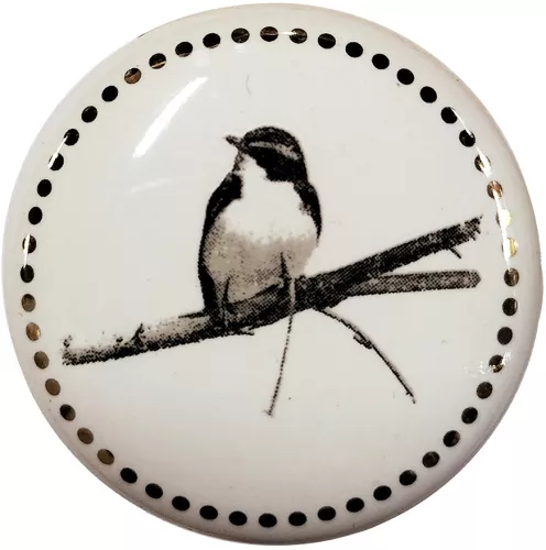 Set 2 butoni mobilier ceramica alba gri Pasare Ø 4x2 cm 62344