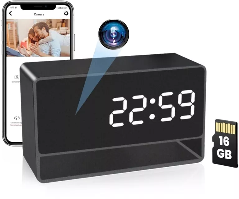 Camera Spion in ceas de birou iUni IP27 Mini 16GB Wi-Fi Vizualizare 4K ...