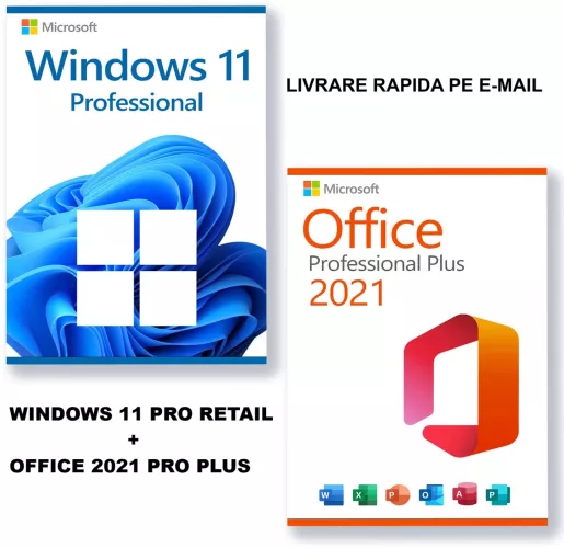 Licenta Windows 11 Pro Retail + Office Pro Plus 2021 Activare ...