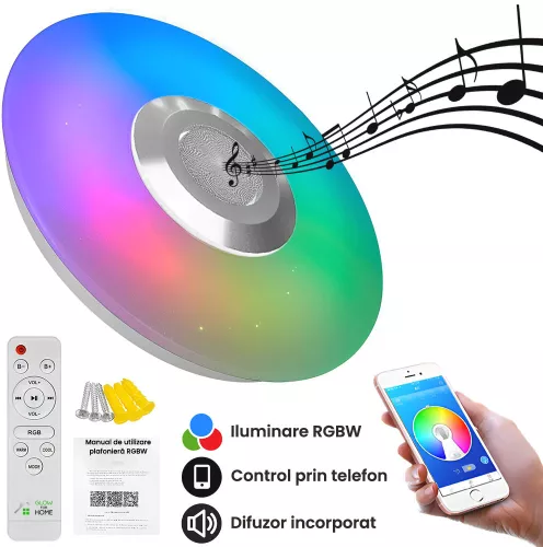 Plafoniera LED RGBW Smart GlowforHome Lampa de tavan cu lumina multicolora