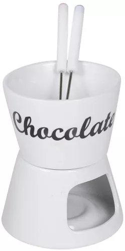 Set fondue pentru ciocolata Excellent Houseware portelan 12.5x15.5 cm alb