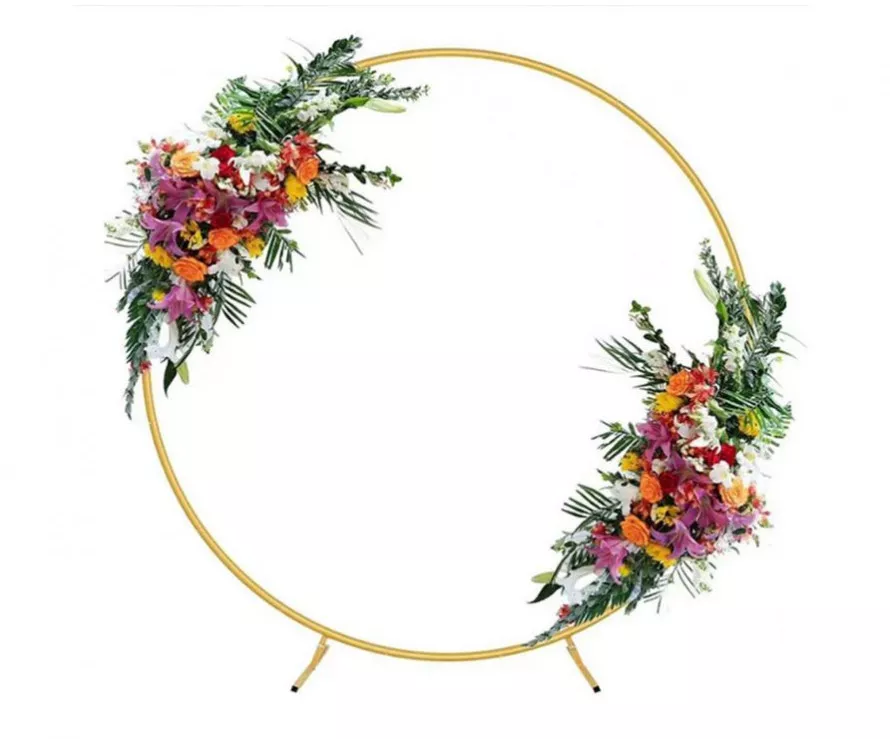 Arcada decorativa rotunda metal auriu 150 cm pentru baloane si flori ...