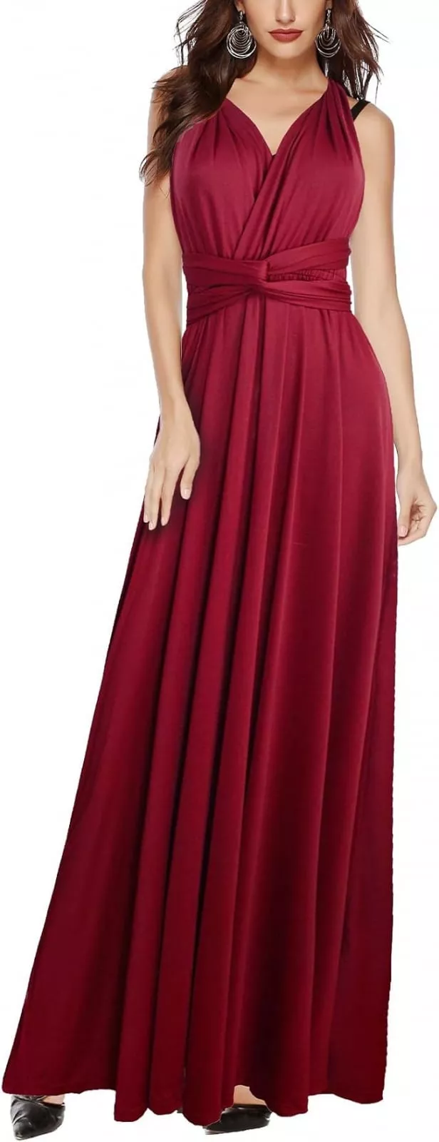 Rochie eleganta lunga fara maneci spate gol talie inalta rosie L 6f7n ...