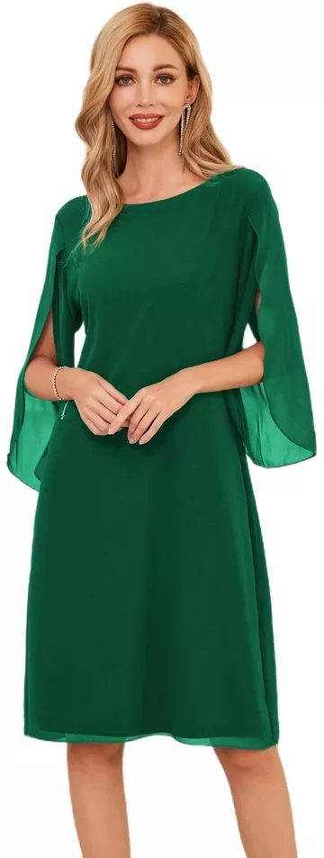 Rochie eleganta peste genunchi maneci 3/4 verde L egtg_64775314 - cel.ro