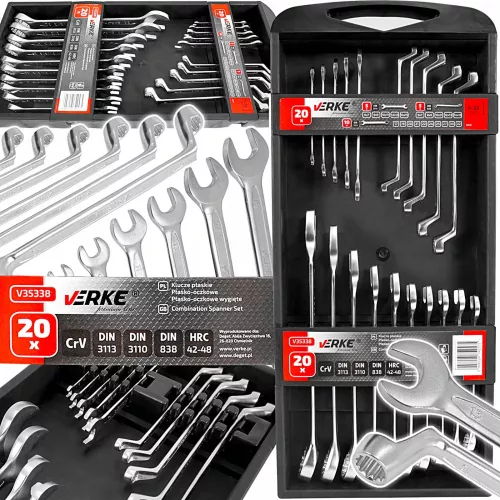 Set chei fixe combinate 6-32mm + fixe furca + inelare cu cot 20piese V35338