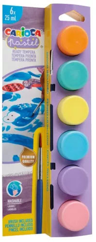 Acuarele tempera Carioca Pastel 6 culori x 25 ml + pensula pe blister ...