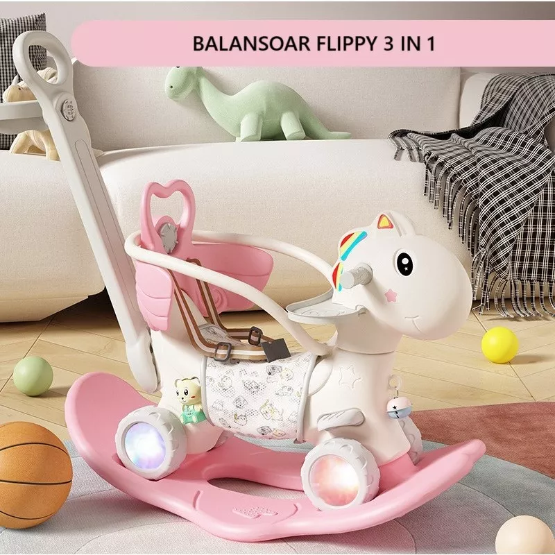 Balansoar pentru Copii Flippy 3in1 cu Spatar si Bara de Siguranta Maner ...