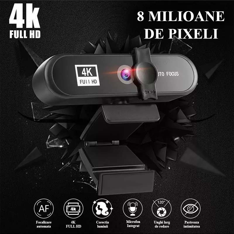 Camera Web Full HD 4K Plug and Play Autofocus 60fps Antishake Functie ...