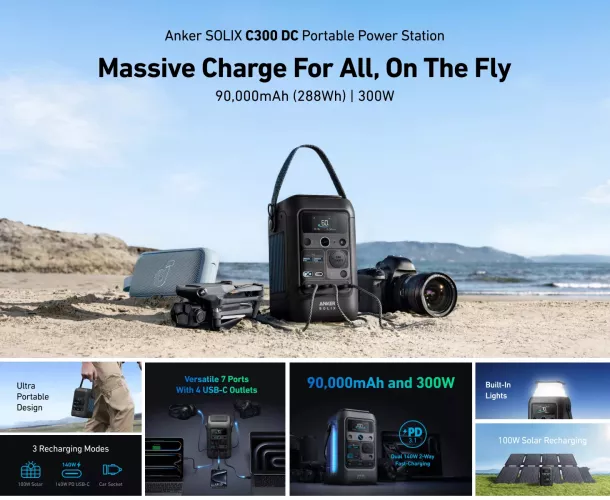 Kit Statie de alimentare Anker Solix C300X DC cu Panou solar Anker ...