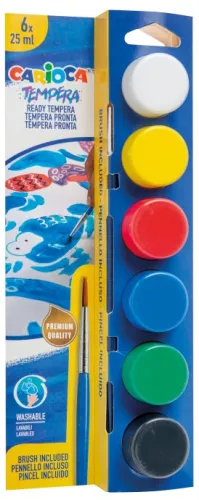 Acuarele tempera Carioca 6 culori x 25 ml + pensula pe blister SKP265 ...