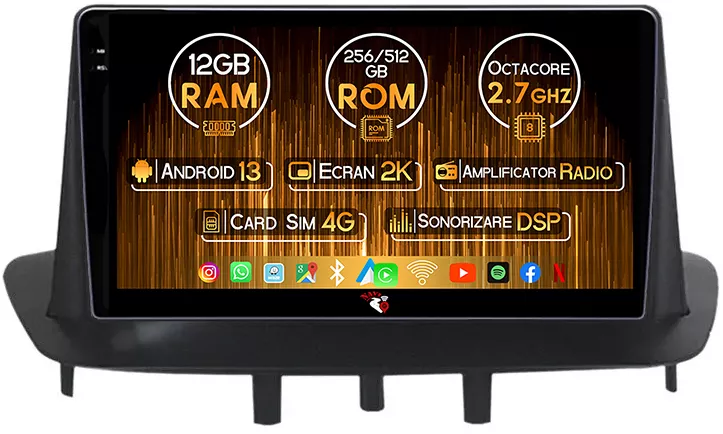 Navigatie dedicata Renault Megane 3 2008-2014 12GB RAM 256GB ROM Android 13