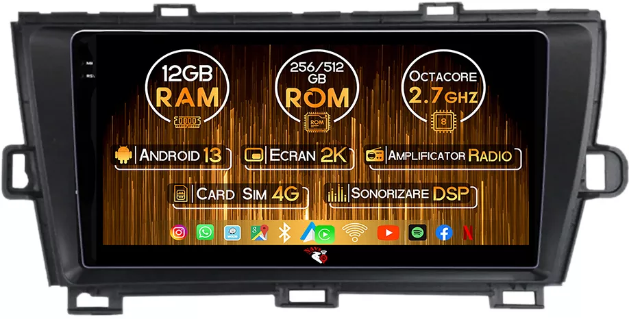 Navigatie dedicata Toyota Prius 2009-2015 Black 12GB RAM 256GB ROM ...