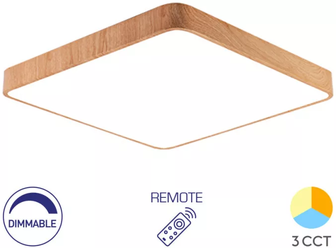 Lampa de tavan LED 45W cu telecomanda lama din lemn SQR BR-BH16-05297 ...