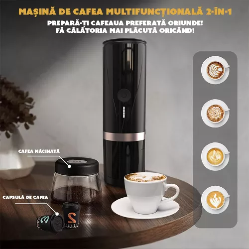 Minipresso CYBERDUST Espressor Portabil Negru Compatibil Cafea Macinata si