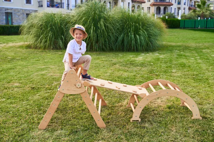 Set de catarare mare 3in1 Triunghi Pikler cu Rampa si Arc Escaladare ...