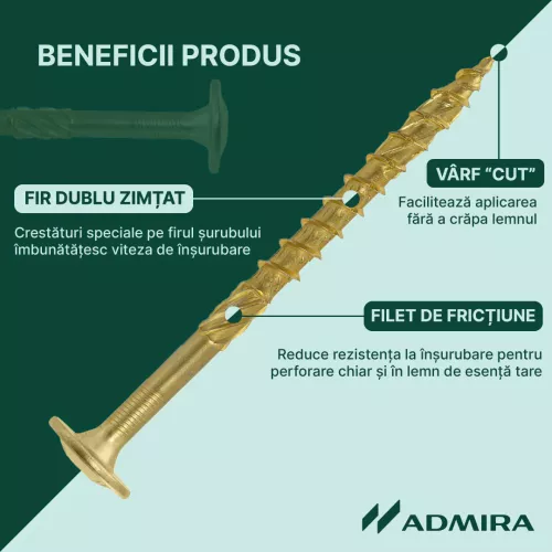 Set 50 Suruburi dulgherie pentru lemn cap plat inecat M8 x 50 mm vkin ...