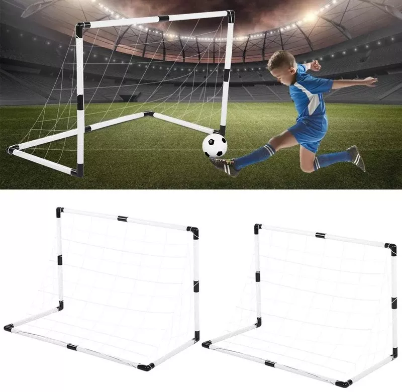 Set fotbal 2 porti fotbal minge si pompa inclusa 92x61x48 cm alb negru ...