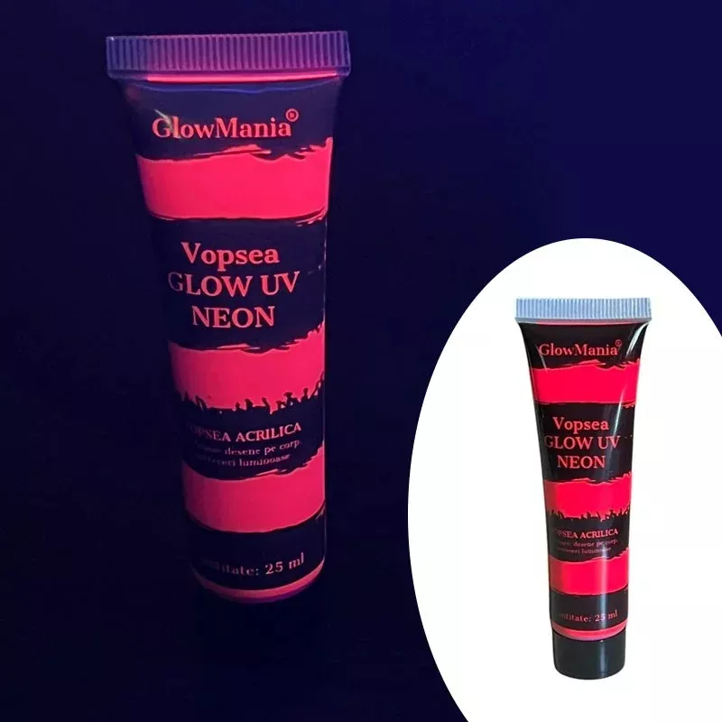 Vopsea glow UV neon roz pentru body painting pe baza de apa 25 ml aloe ...