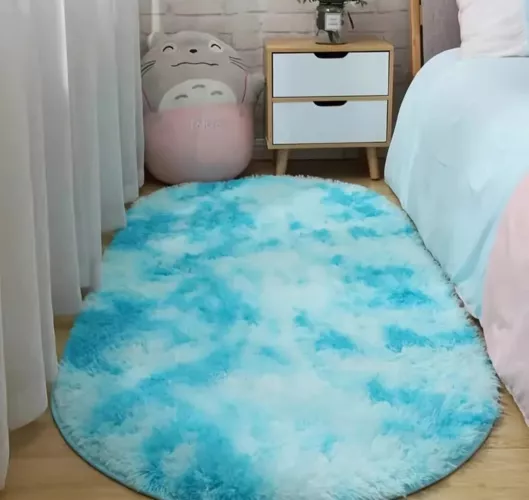 Covor Fluffy Oval Antiderapant 80x160cm Turcoaz PUC-0021_pbraq - cel.ro