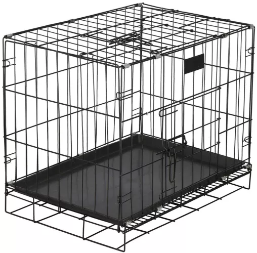 Cusca pentru animale 2 usi Pliabila din metal L Negru 60x50x42 cm - cel.ro