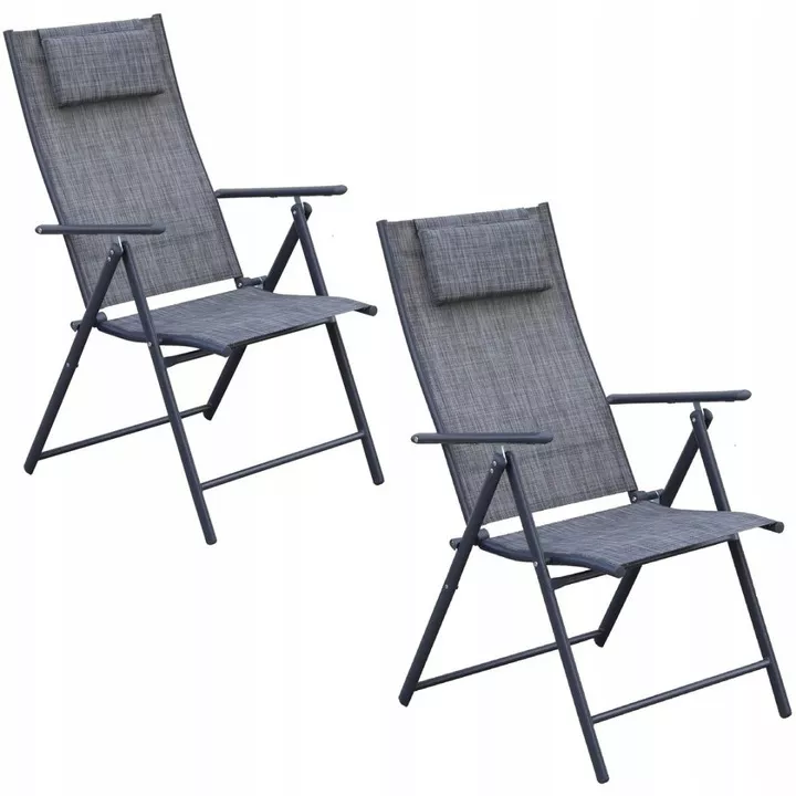 Set 2 scaune reglabile de gradina cu tetiera textilene si cadru metalic ...