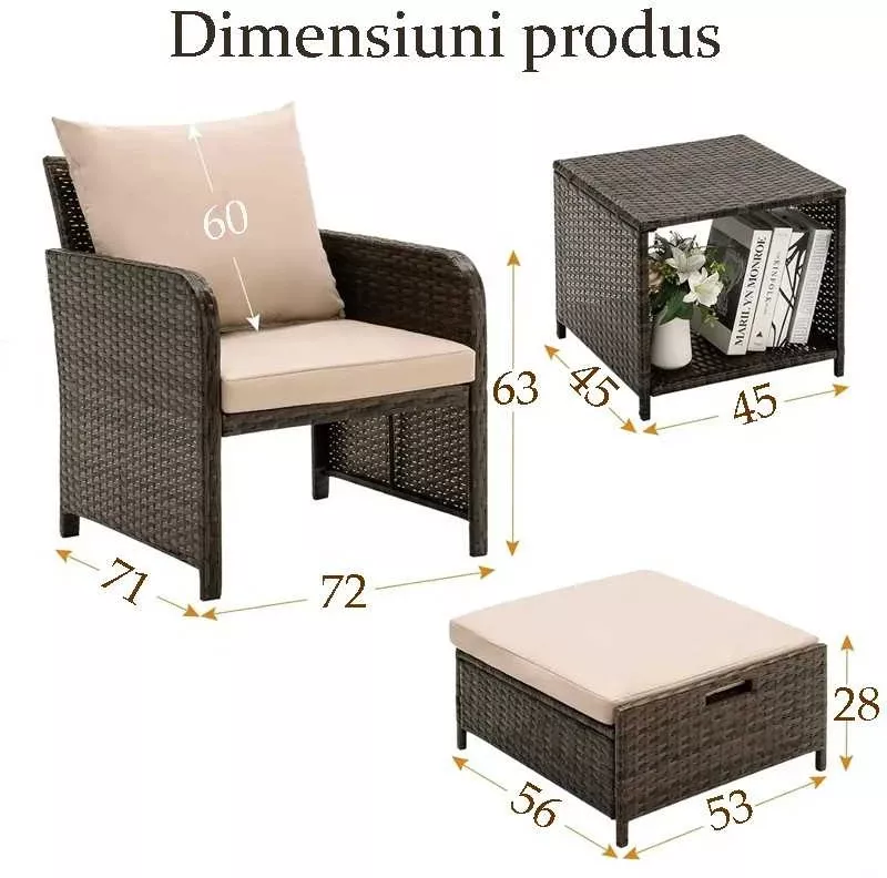 Set mobilier gradina 2 fotolii si 2 tabureti otoman masuta cafea perne ...