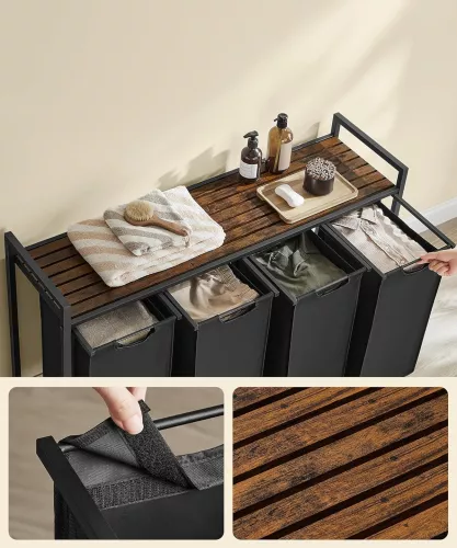 VASAGLE Cos rufe 4x40L saci detasabili raft superior si cadru metalic ...