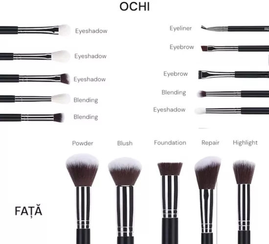 Set 15 pensule machiaj NEXIMA peri vegani si cruelty free make-up ...