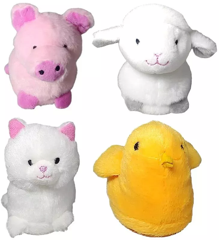 Set de 4 Animale de plus cu sunete Pui Oaie Purcel Pisica 8cm 4260619112211