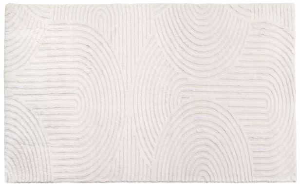 Covoras pufos ecru cu model in relief 150 x 100 cm