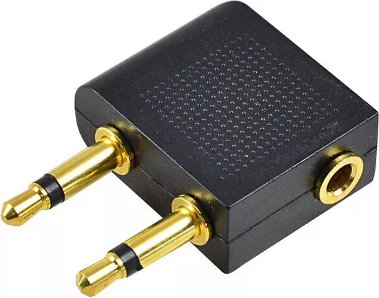 Adaptor audio casti avion 2x Jack 3.5 mm 2pin tata - 1x Jack 3.5 mm ...