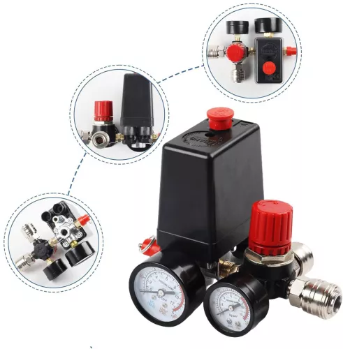 Presostat Compresor cu Regulator 2 Conectori Manometre 220V - Totokita