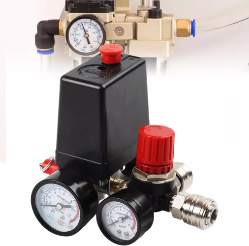 Presostat Compresor cu Regulator 2 Conectori Manometre 220V - Totokita