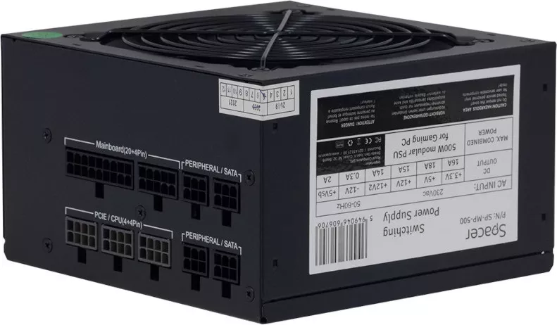 Sursa Spacer 500W 80+ White ATX modulara SP-MP-500 negru Resigilat