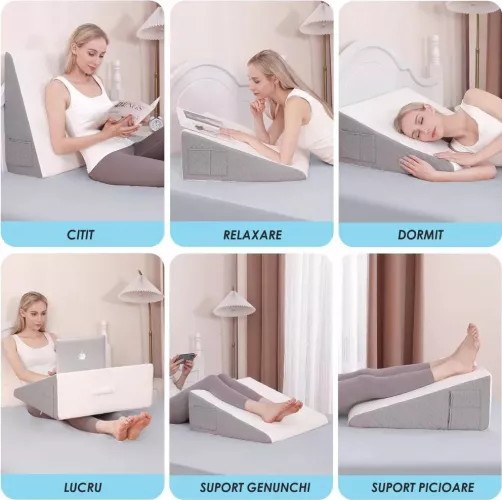 Perna Suport cu Plan Inclinat din Spuma cu Memorie Linomag® pentru Dormit