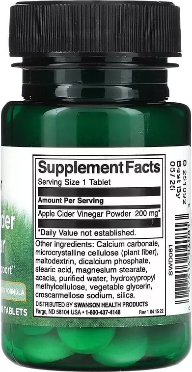 Apple Cider Vinegar Otet Cidru Mere 200mg 30 Capsule Swanson b6sd_190955599