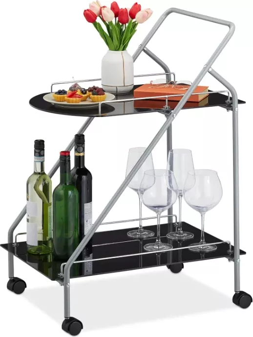 Carucior de servire Relaxdays 2 rafturi roti rotative 84 x 45 x 60 cm