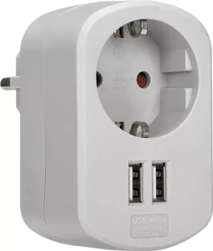Adaptor SIMON de calatorie cu priza Schuko de 16A si 2 mufe USB - RESIGILAT