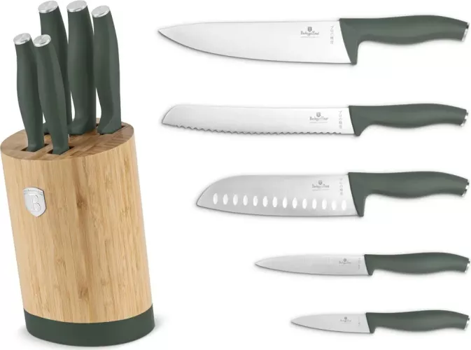 Set cutite 5 piese cu suport bambus BH 2757 Matte Green Collection ...