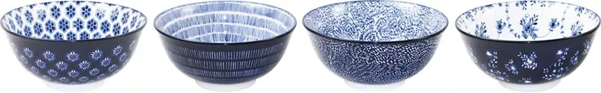 Set 4 boluri asortate Ibili Armonia portelan 15x7 cm 0.61 l albastru