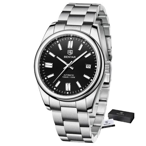 Ceas barbatesc de mana Benyar Mecanic Automatic Analog 10 ATM Argintiu ...