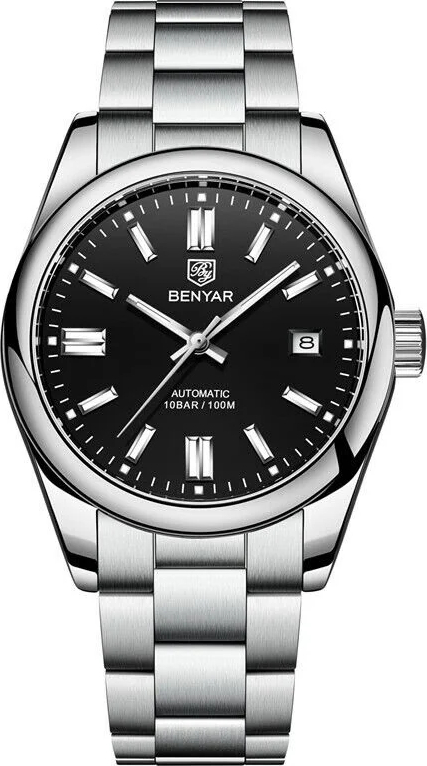 Ceas barbatesc de mana Benyar Mecanic Automatic Analog 10 ATM Argintiu ...