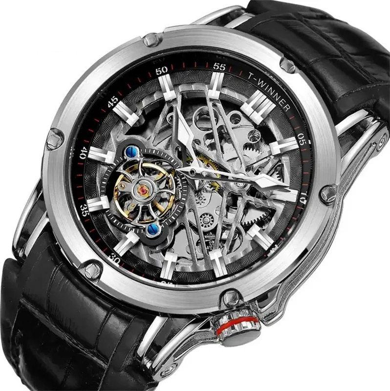 Ceas barbatesc de mana T-winner Mecanism Mecanic Automatic Skeleton ...